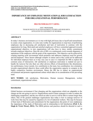 Importance of employee motivation job satisfaction | PDF