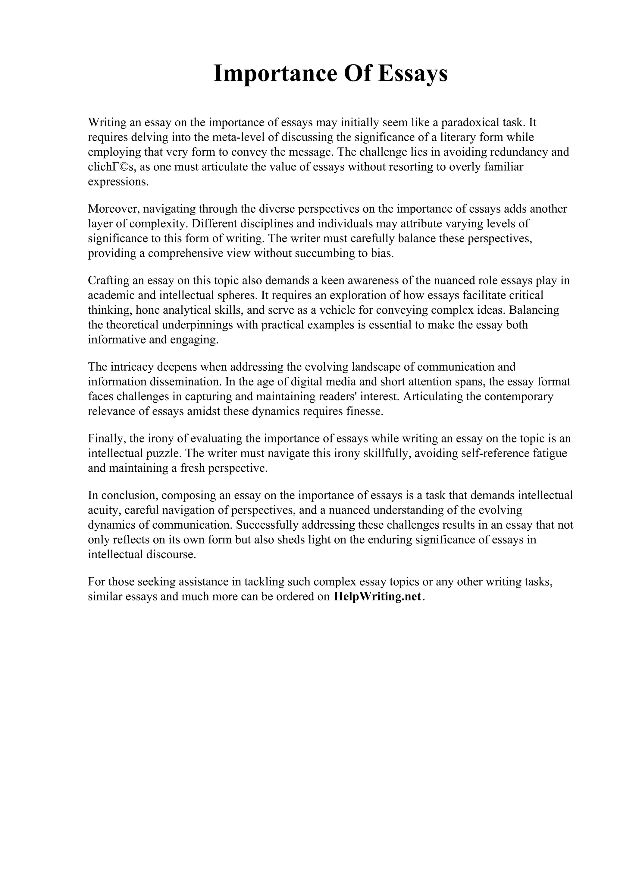 Importance Of Essays.pdfImportance Of Essays | PDF