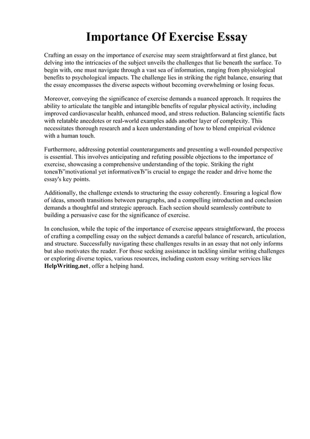 Importance Of Exercise Essay | PDF