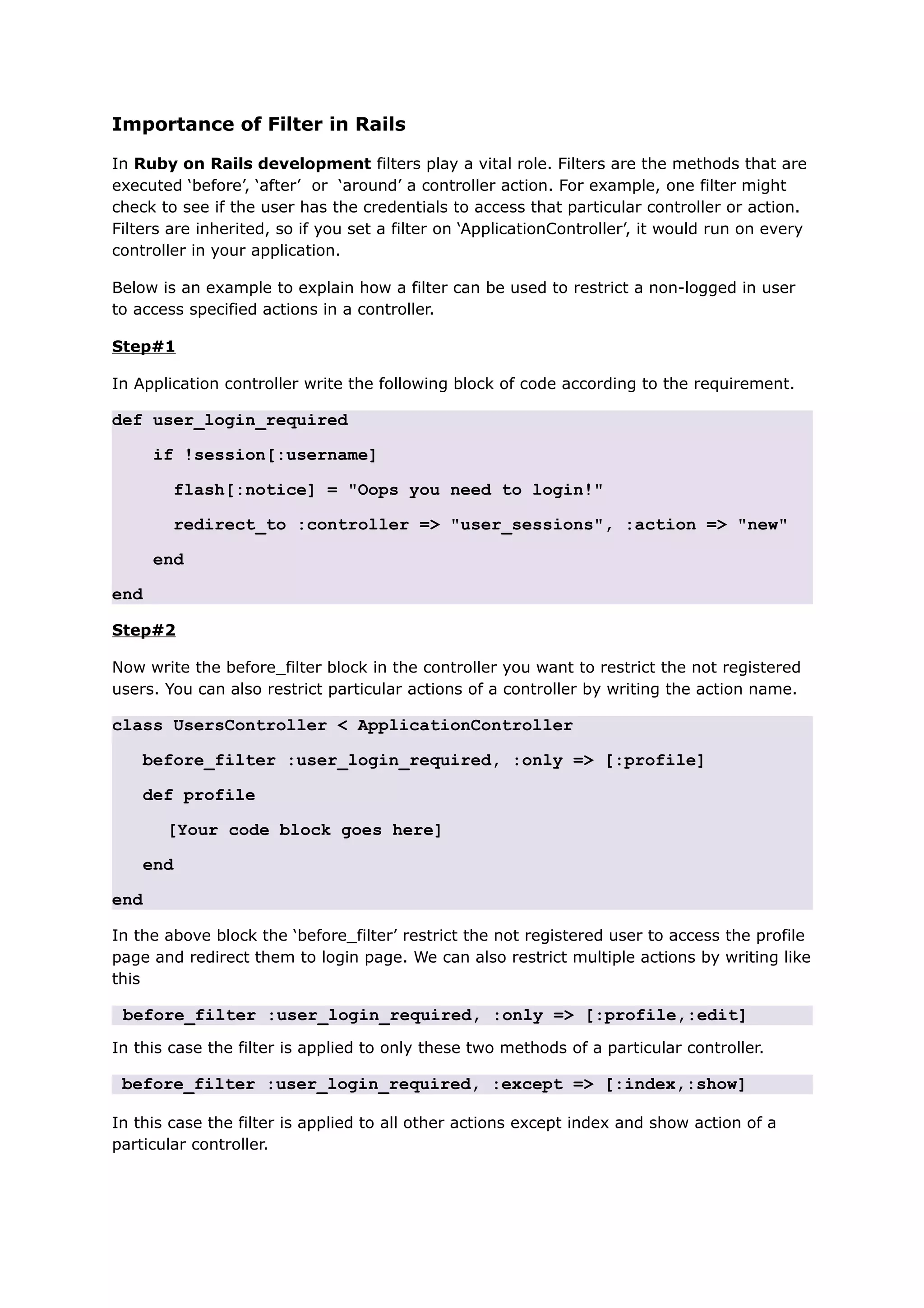 Importance of filter in rails | DOC