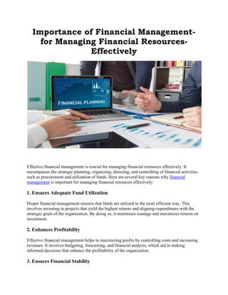 Importance of Financial Management and Managing Resources Effectively ...
