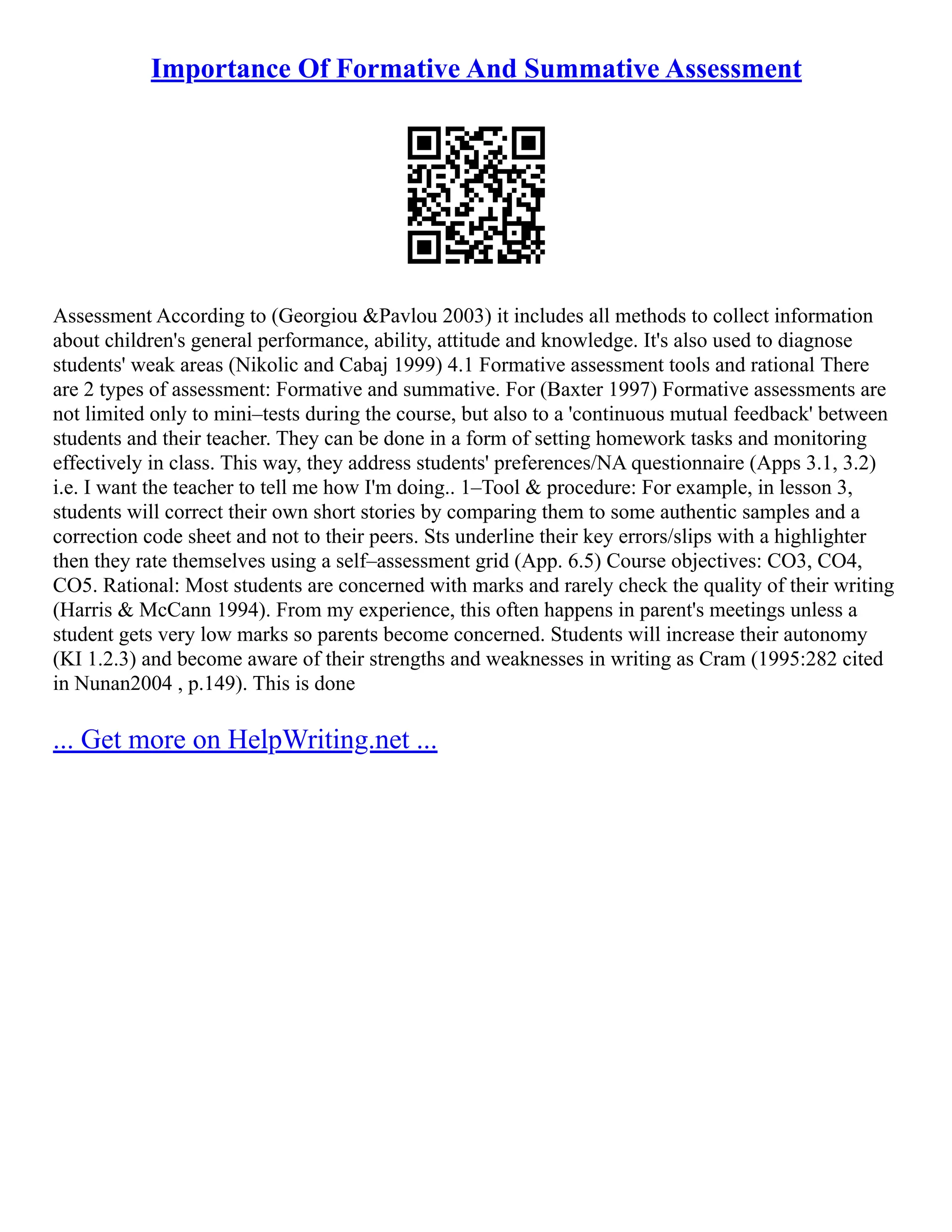 Importance Of Formative And Summative Assessment | PDF