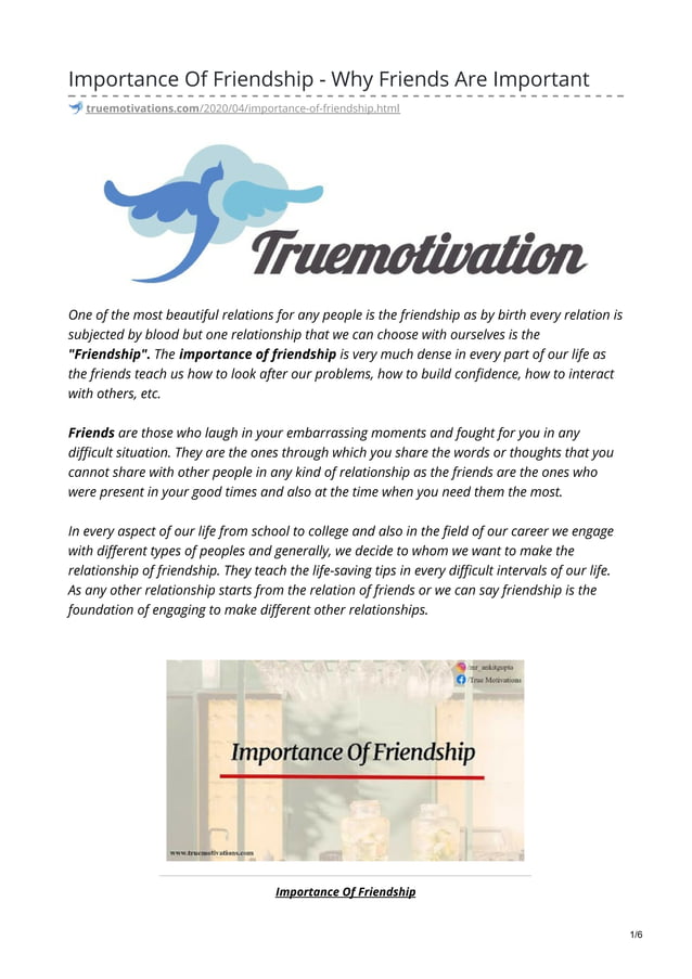 Importance of friendship why friends are important | PDF