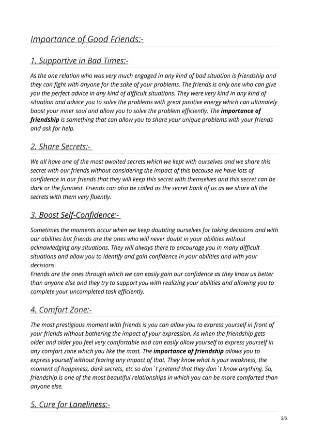 Importance of friendship why friends are important | PDF