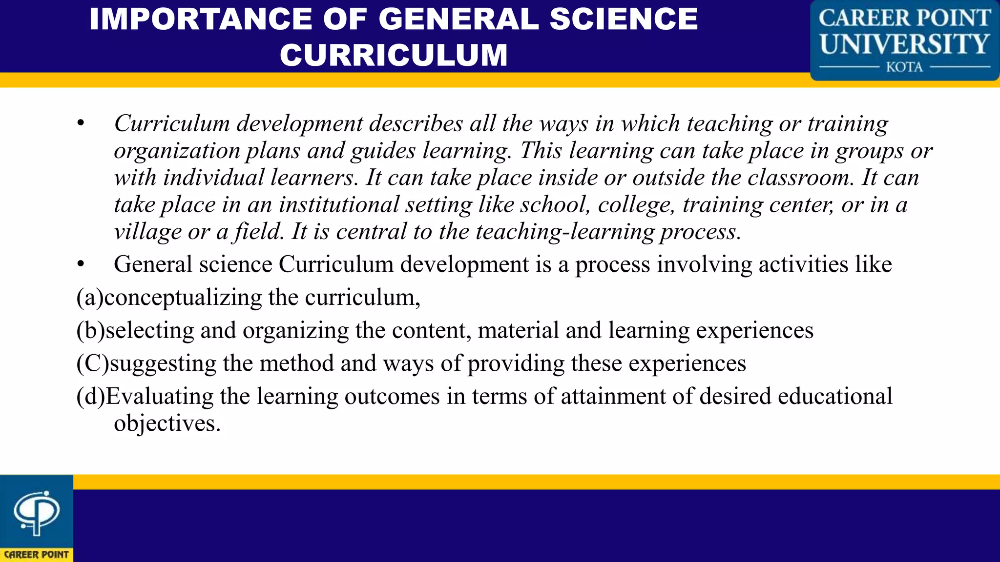 Importance of general science curriculum | PPTX