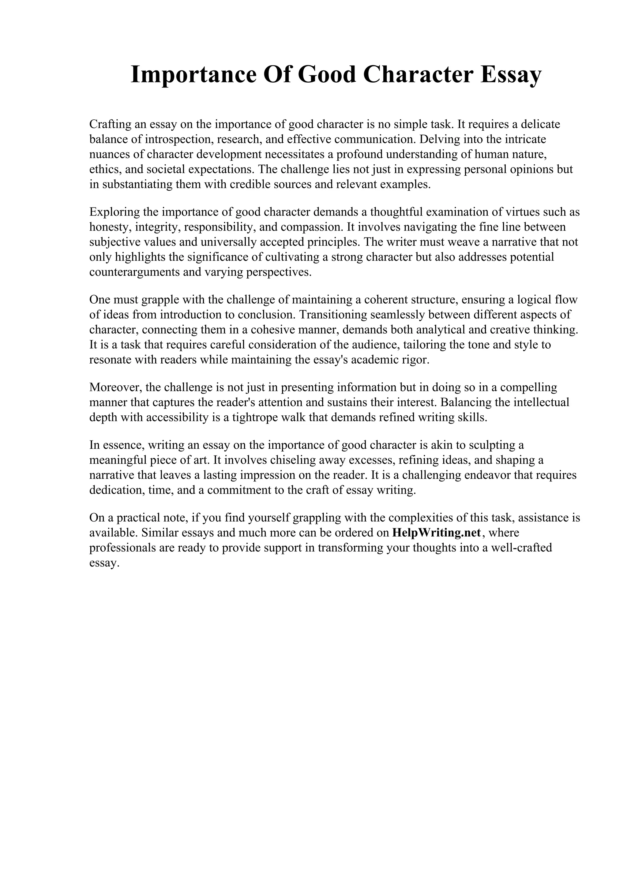 Importance Of Good Character Essay. Webb Institute | PDF