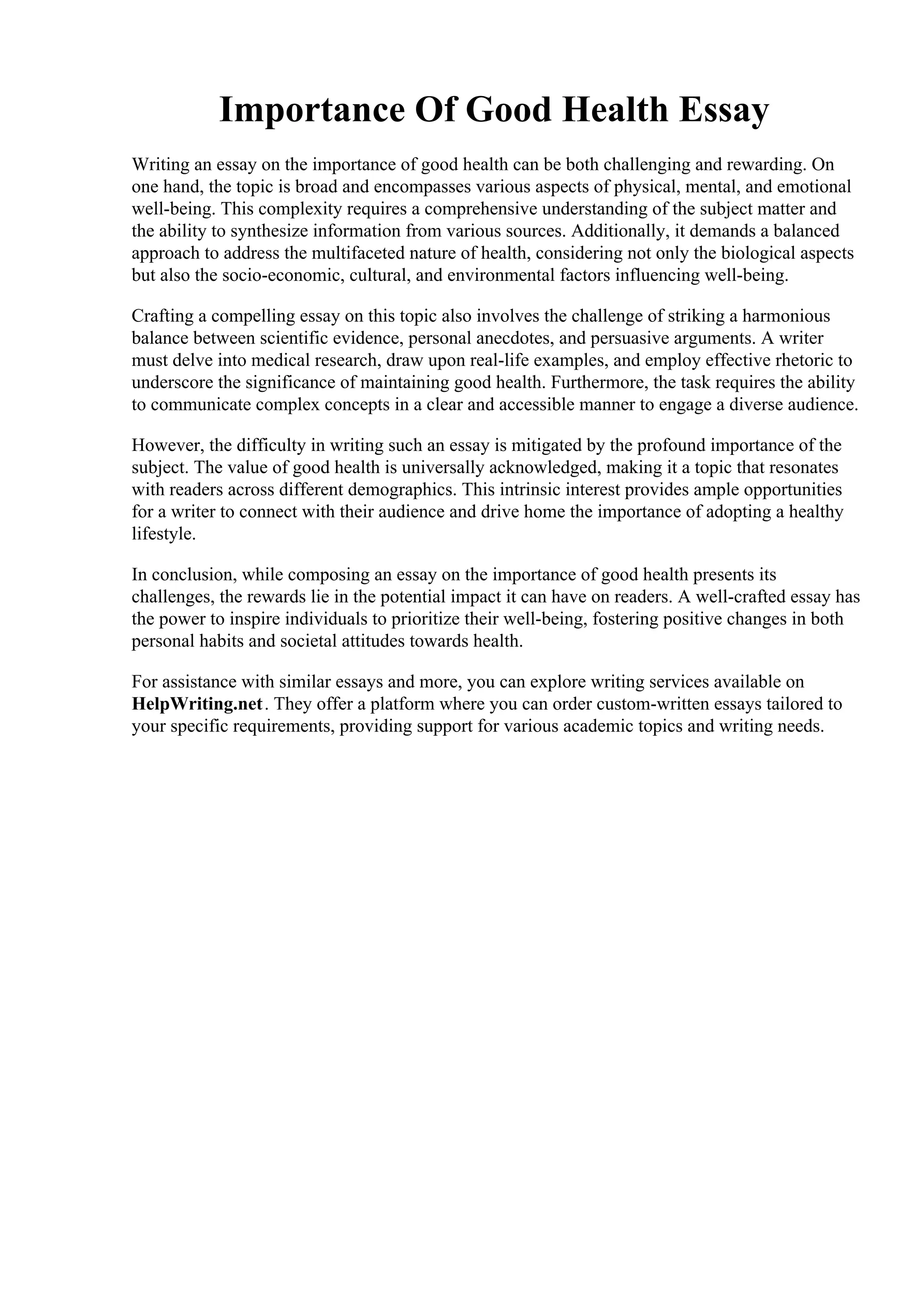 Importance Of Good Health Essay | PDF