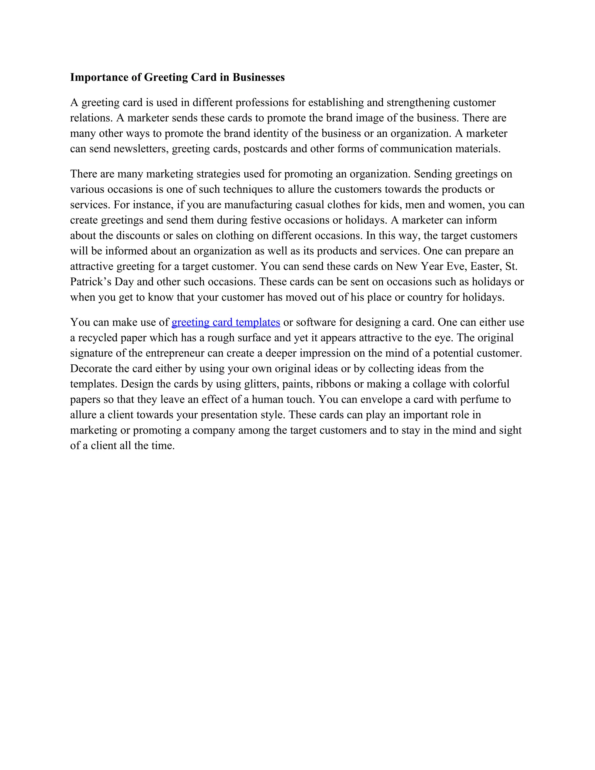 Importance of Greeting Card in Businesses | DOC