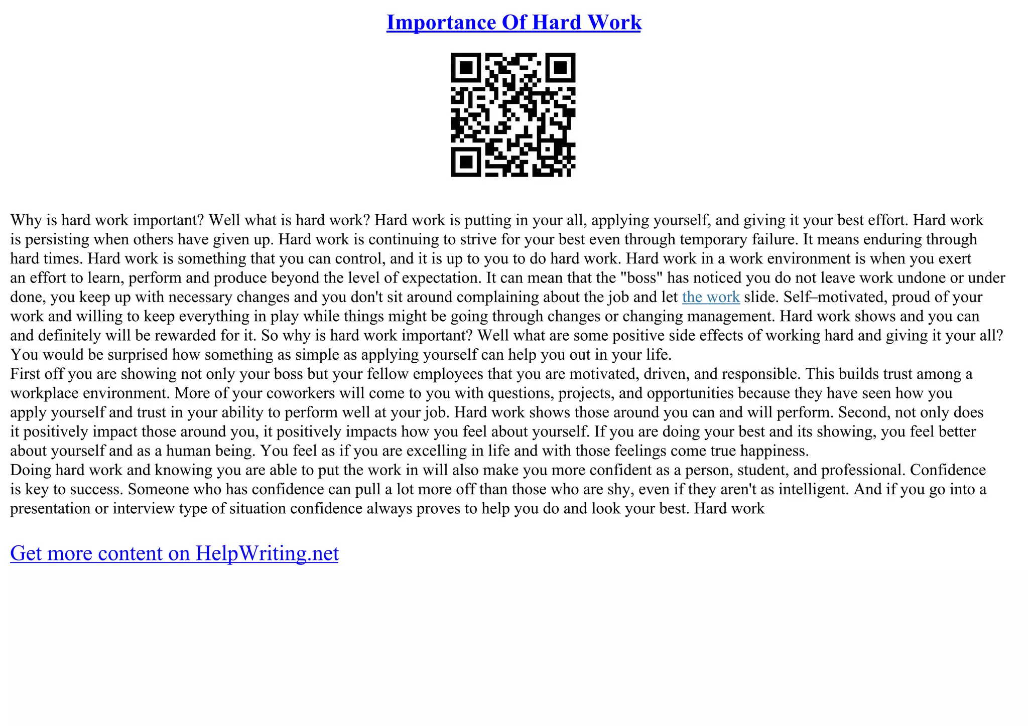 Importance Of Hard Work | PDF