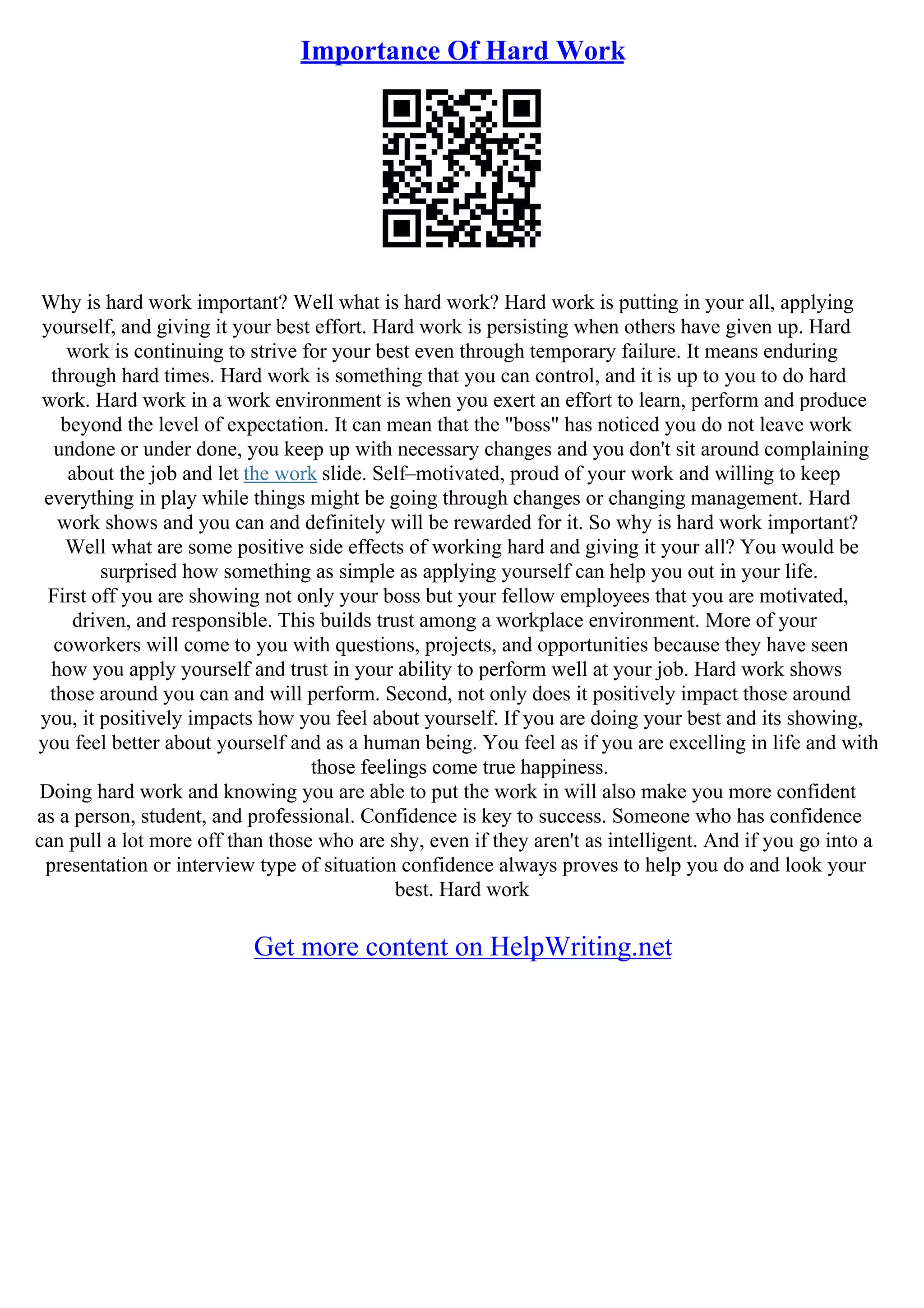 Importance Of Hard Work Essay | PDF