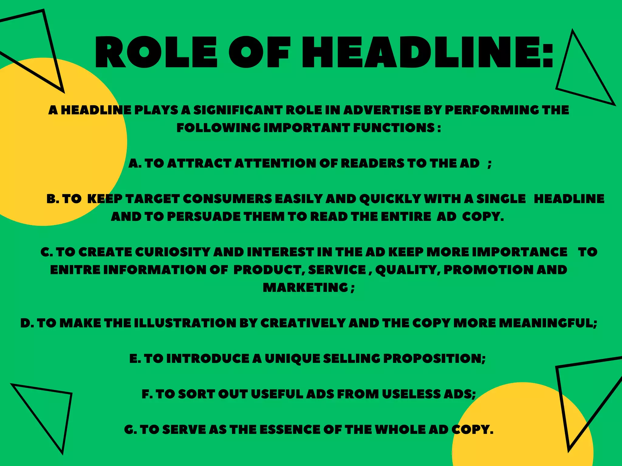 IMPORTANCE IN AN HEADLINE IN AN ADVERTISEMENT COPY | PDF