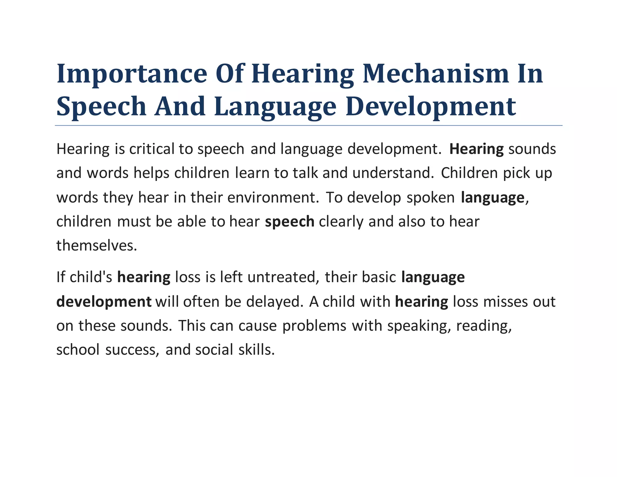 Importance of hearing mechanism in speech and language development | DOCX