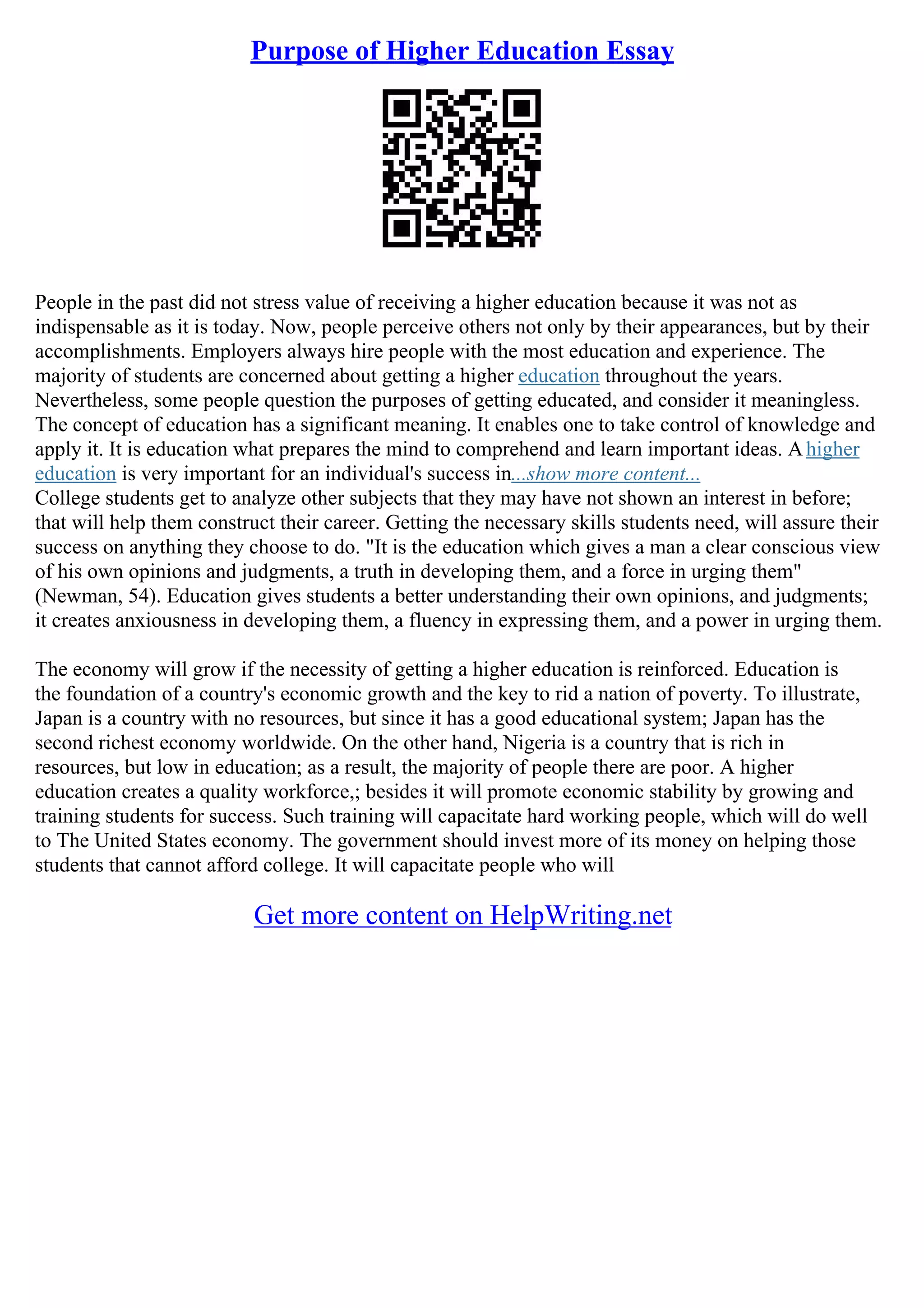Importance Of Higher Education Essay | PDF Importance Of Higher Education Essay | PDF
