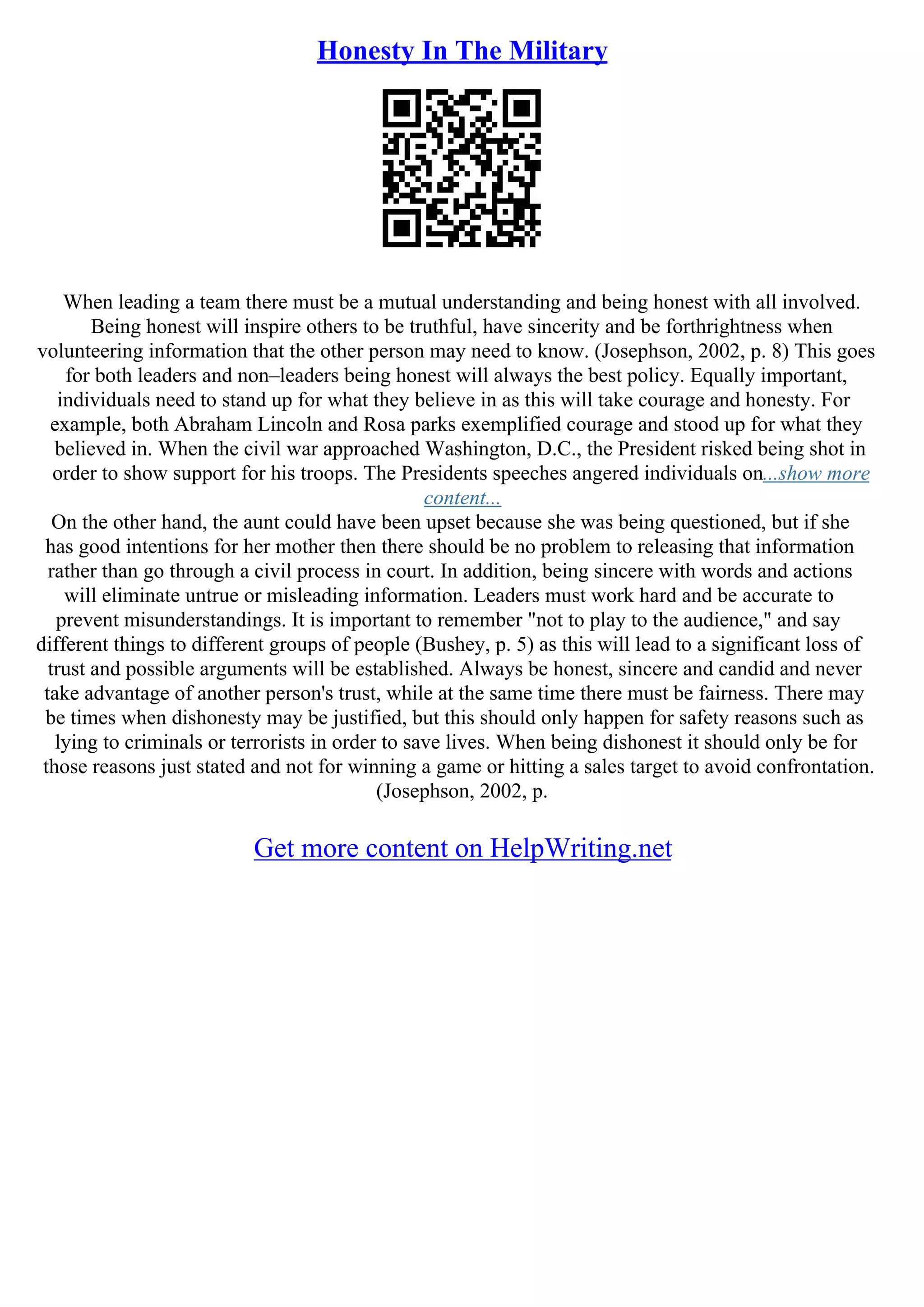 Importance Of Honesty Essay | PDF