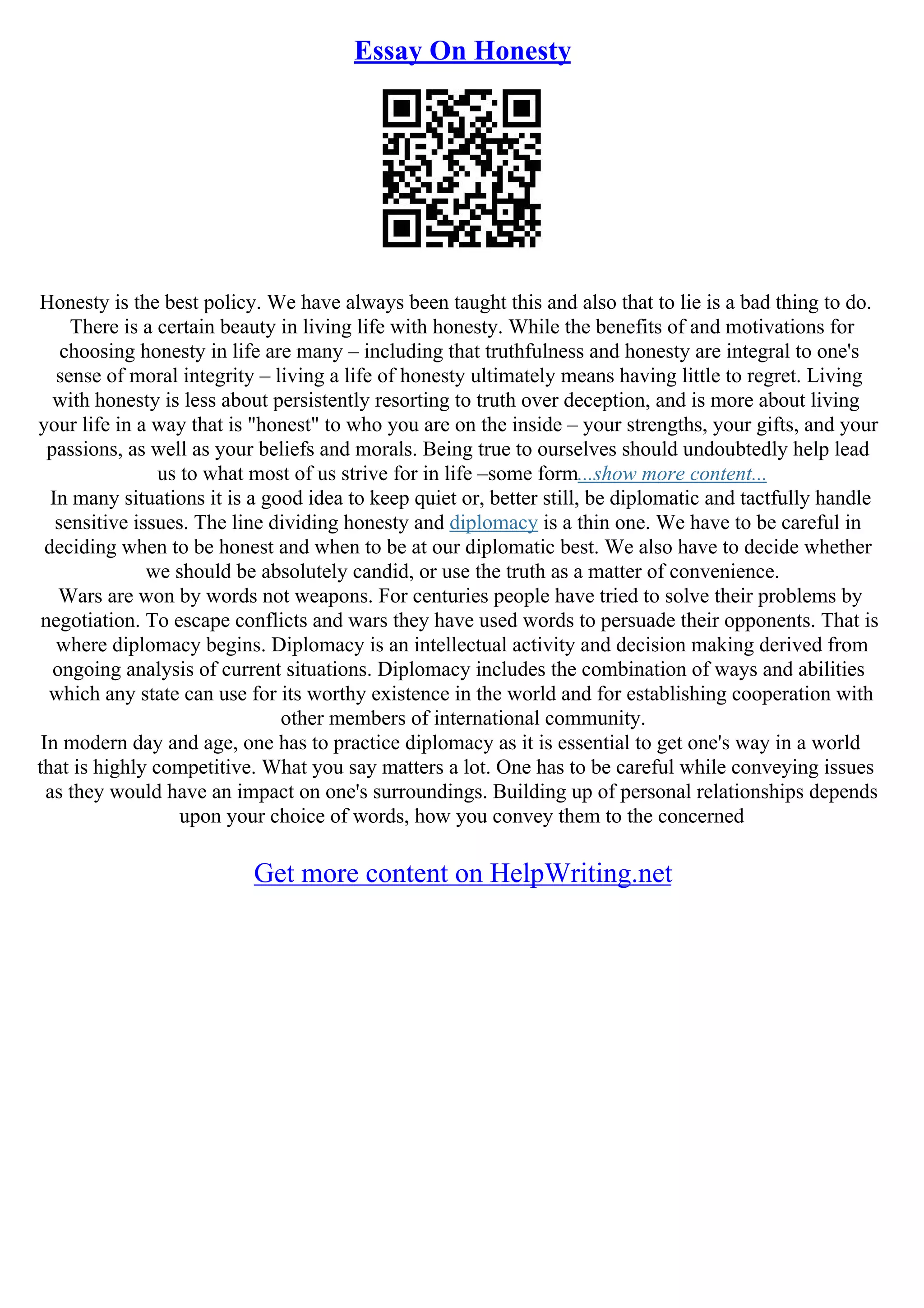 Importance Of Honesty Essay | PDF