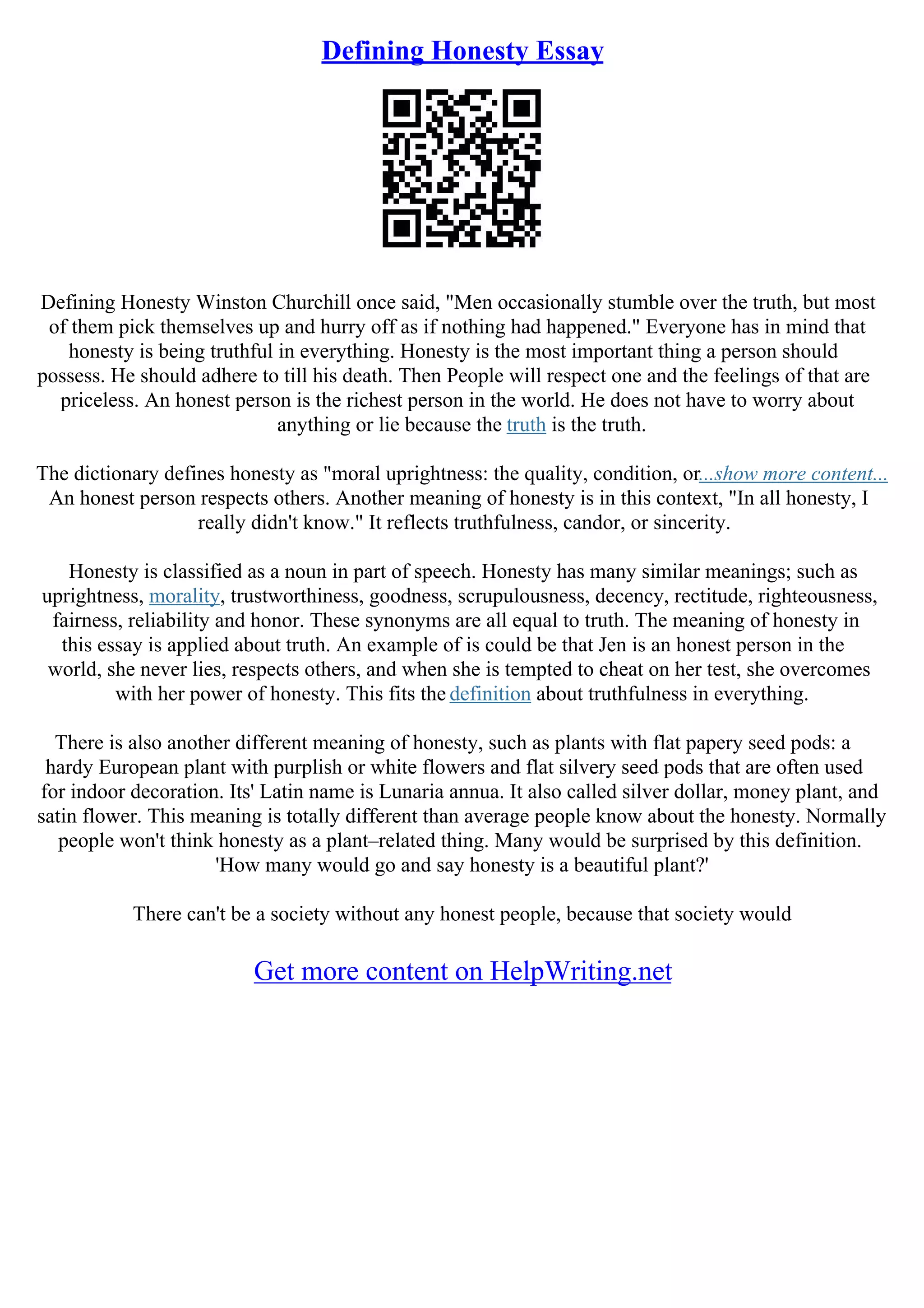 Importance Of Honesty Essay | PDF