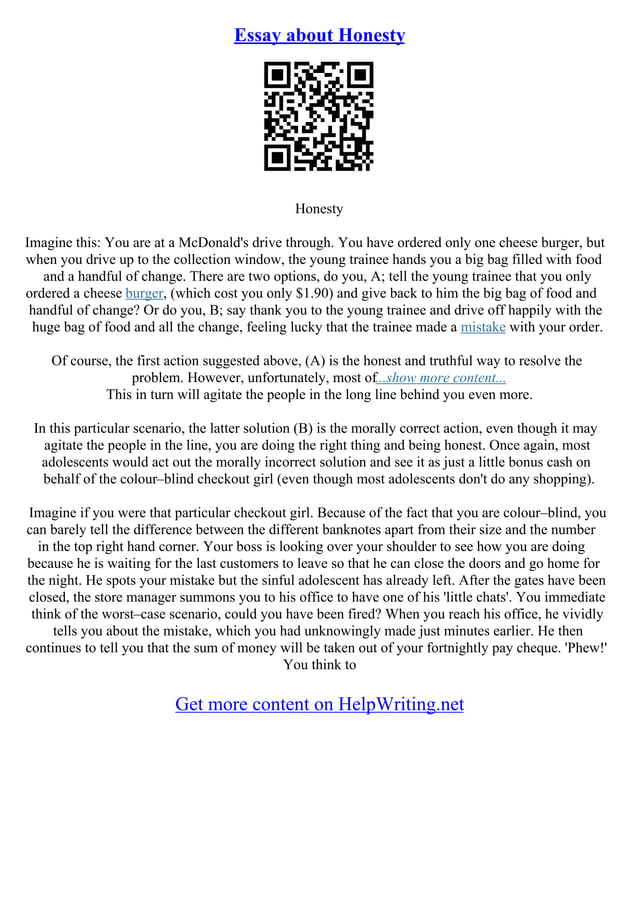 Importance Of Honesty Essay | PDF