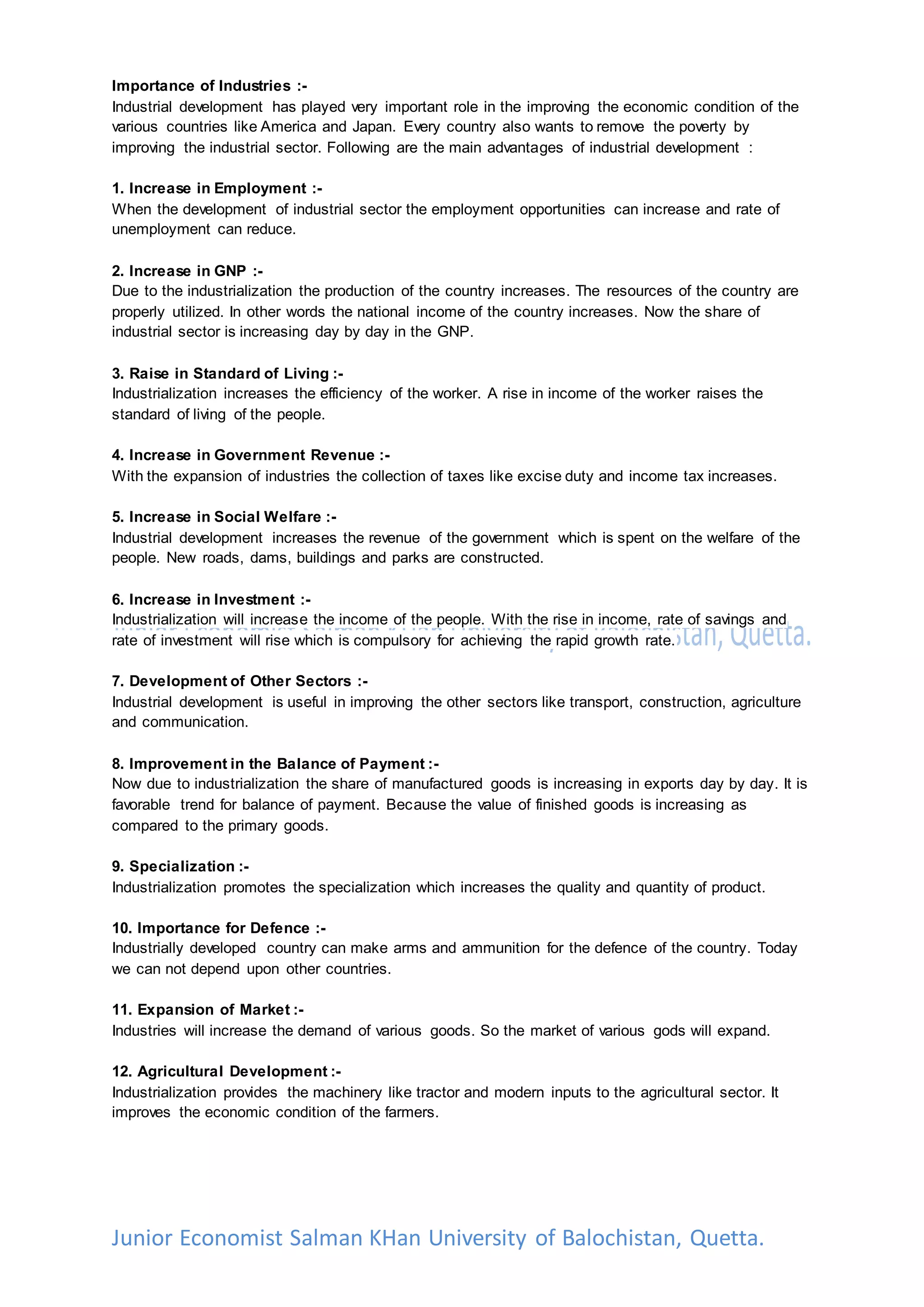 Importance of industries | DOCX