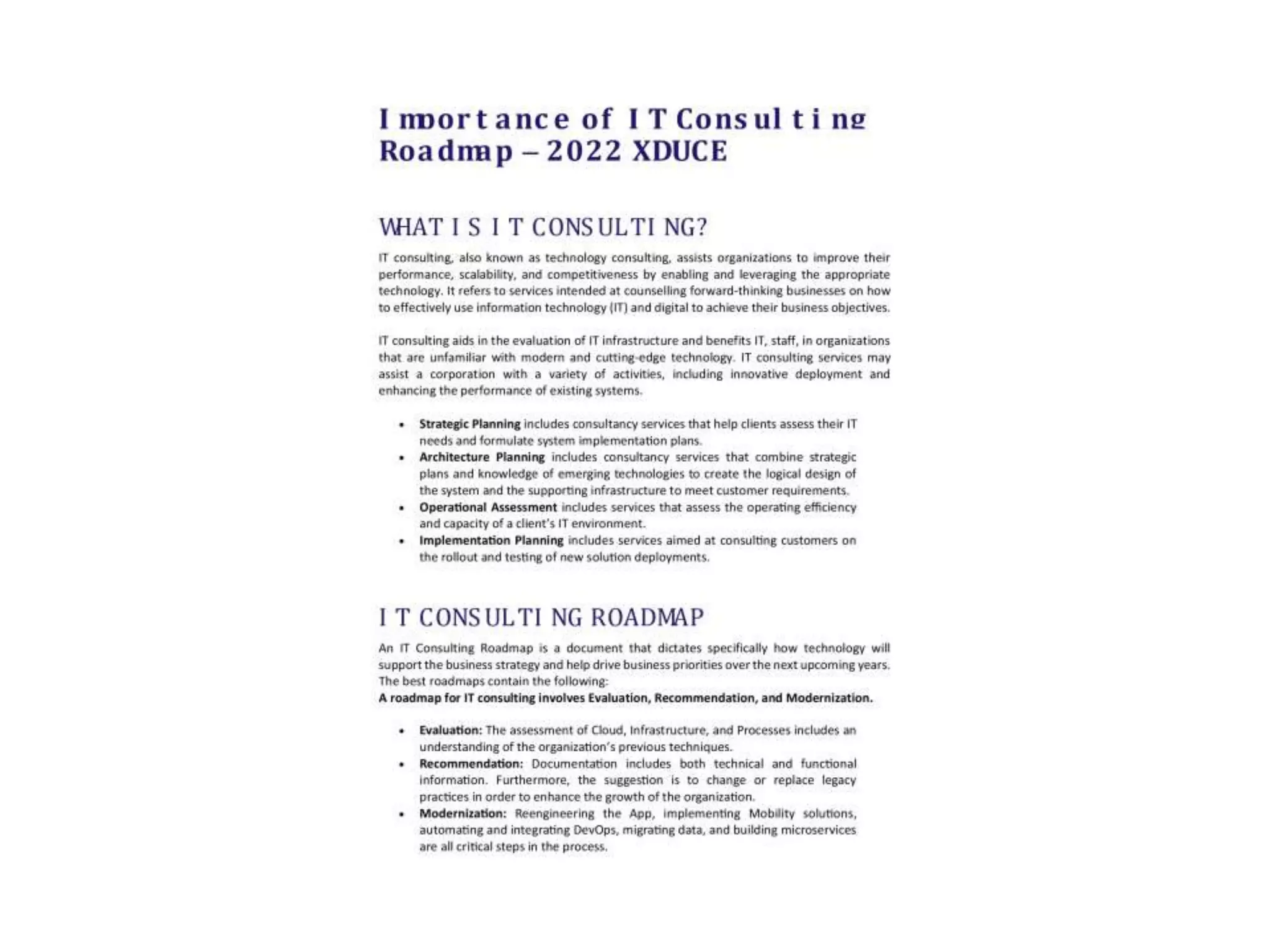Importance of IT Consulting Roadmap – 2022 XDUCE | PPT