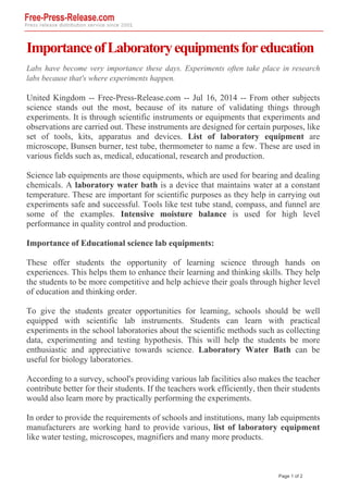 Importance of laboratory equipments for education | PDF