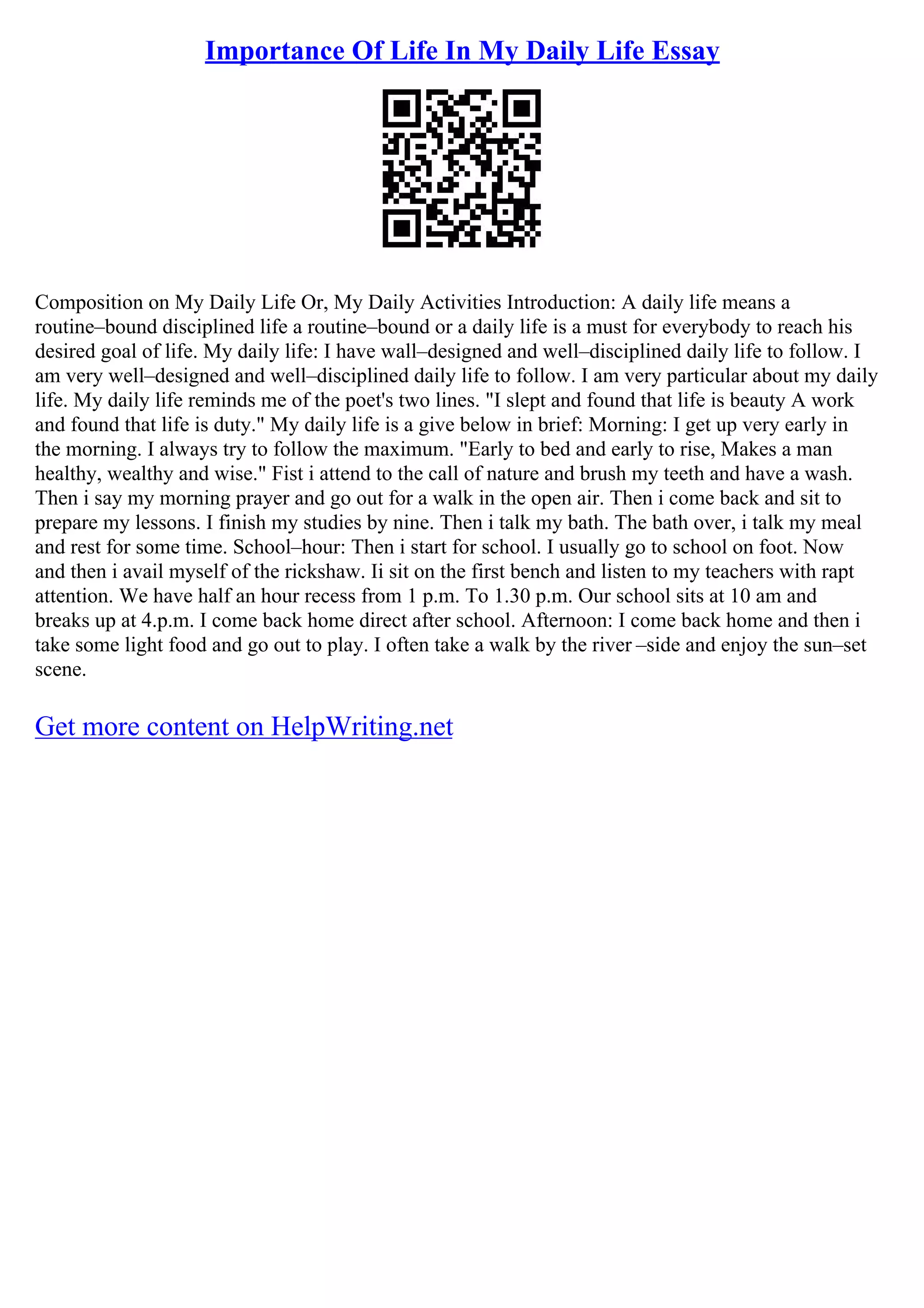 Importance Of Life In My Daily Life Essay | PDF