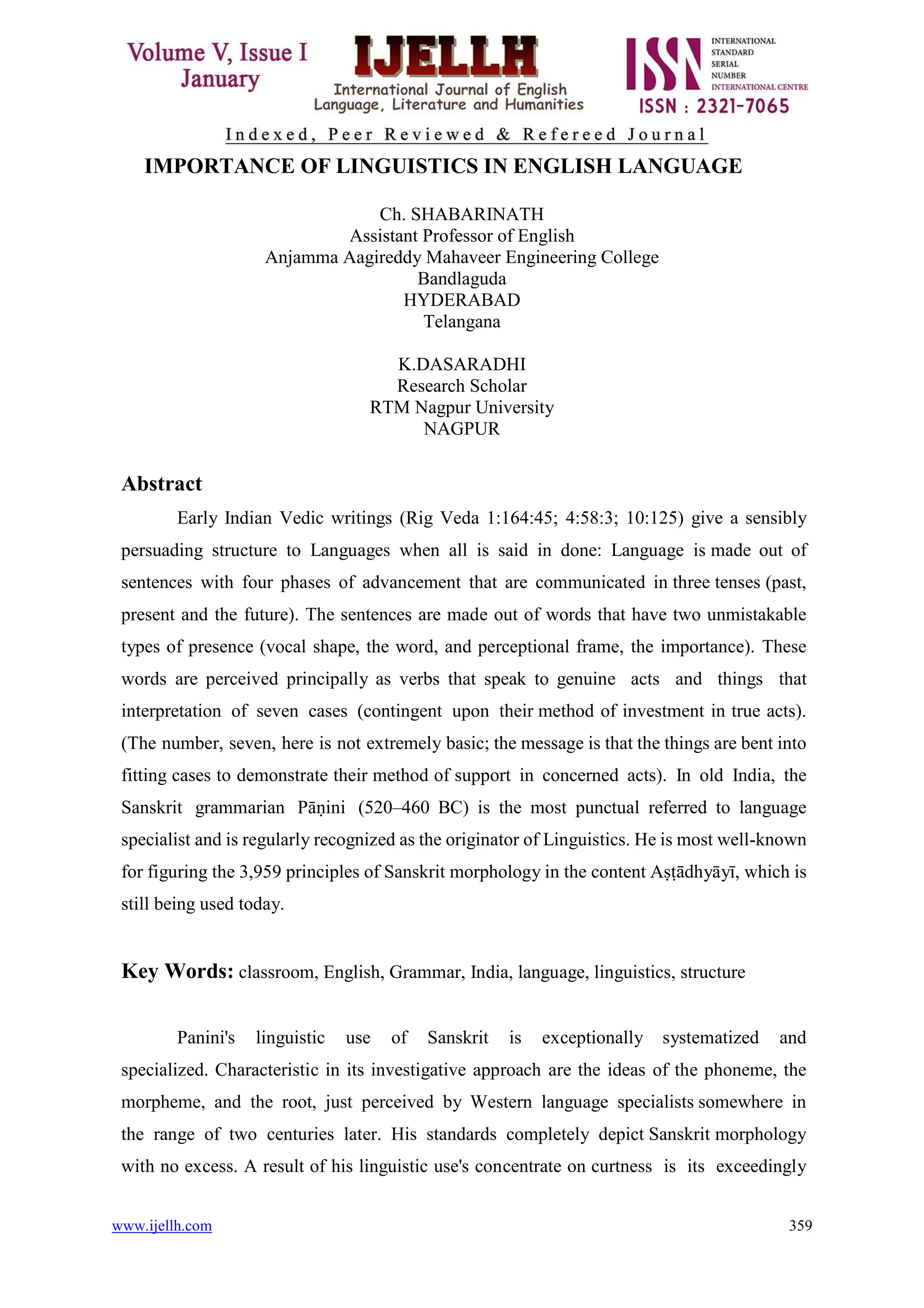 IMPORTANCE OF LINGUISTICS IN ENGLISH LANGUAGE | PDF