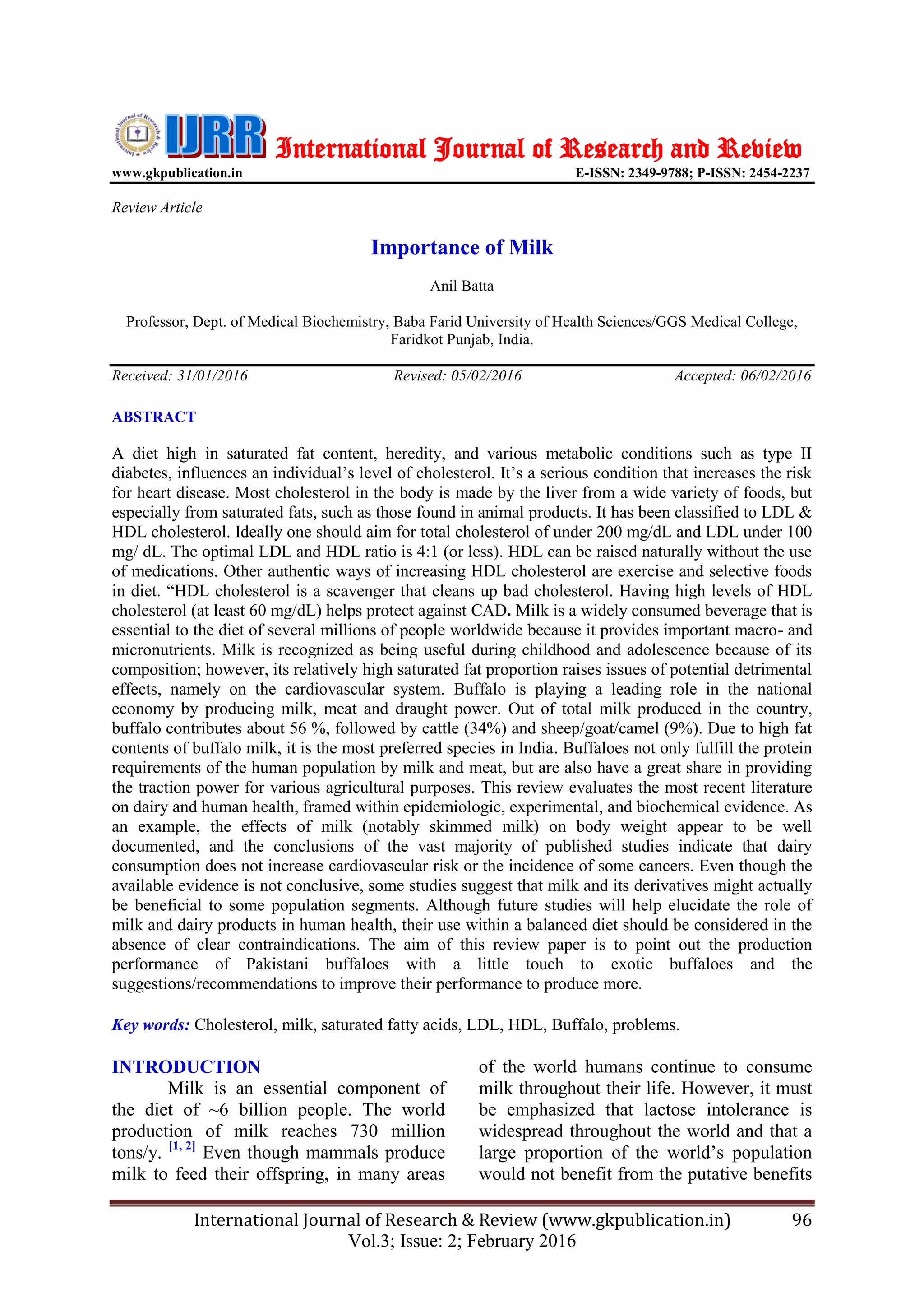 Importance of milk | PDF