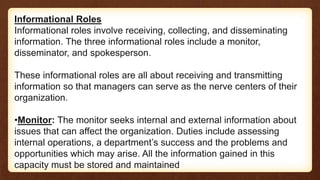 Importance of mintzberg managerial roles in professional life | PPTX