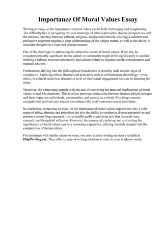 Importance Of Moral Values Essay | PDF