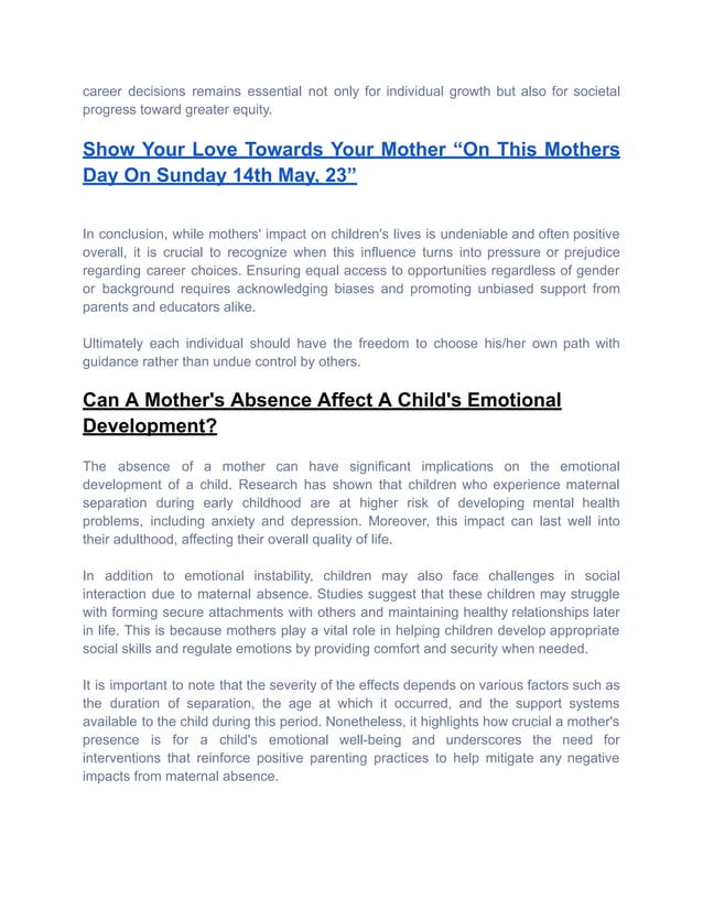 Importance of Mother in One's Life.pdf | Adoption and Fostering | Parenting