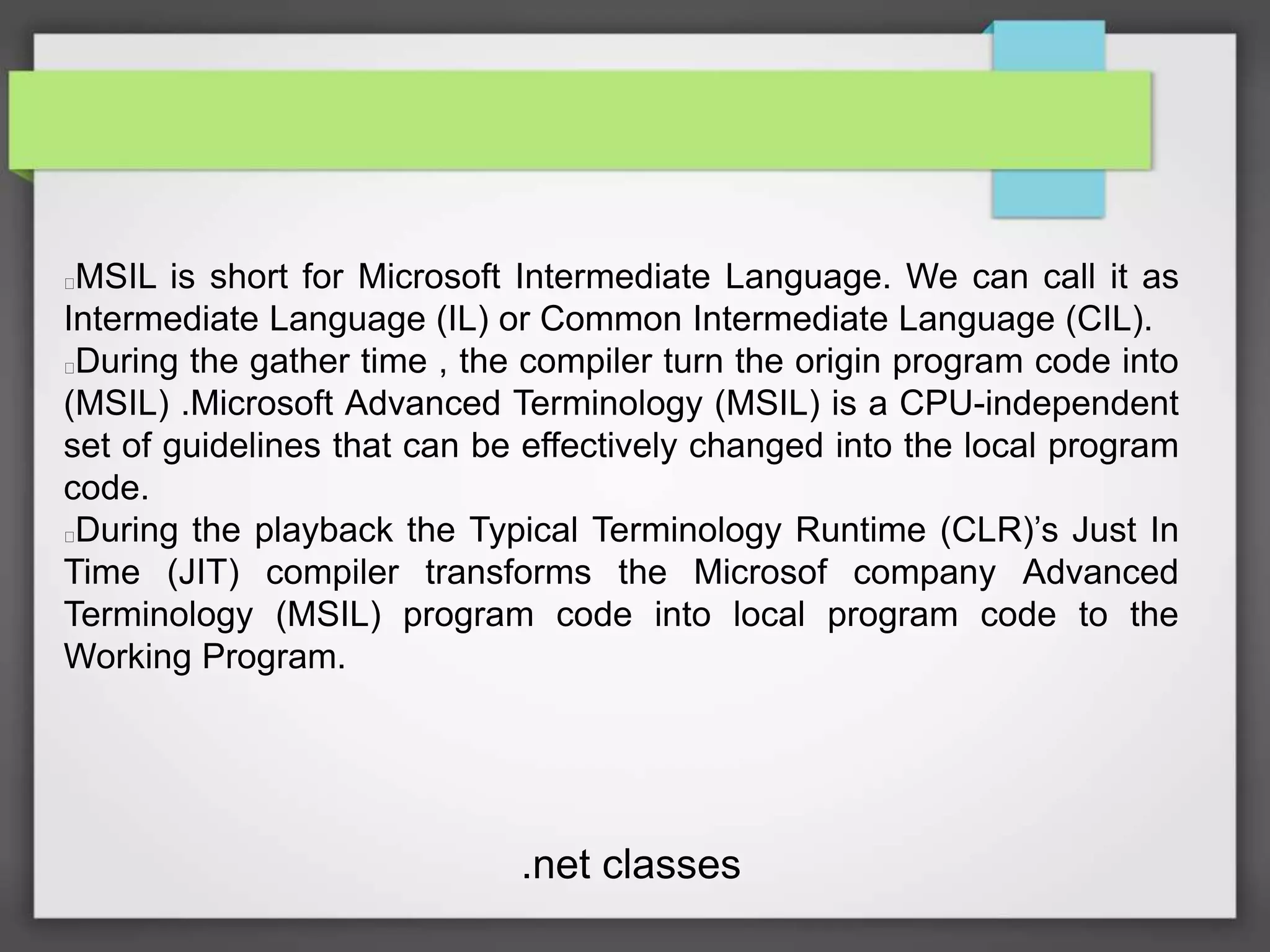 Importance of msil in dot net | PPTX