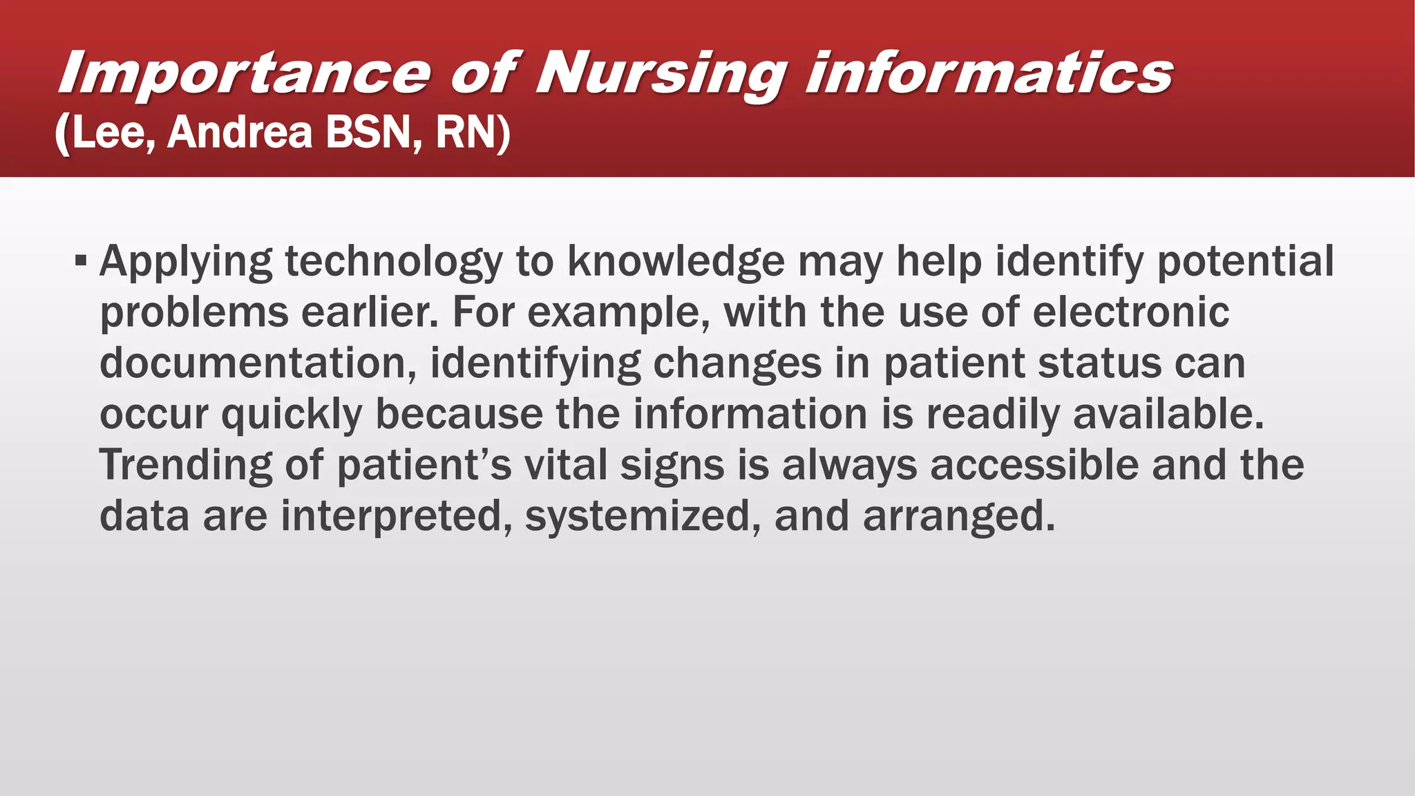 Importance of Nursing Informatics in the Health Care Delivery System ...