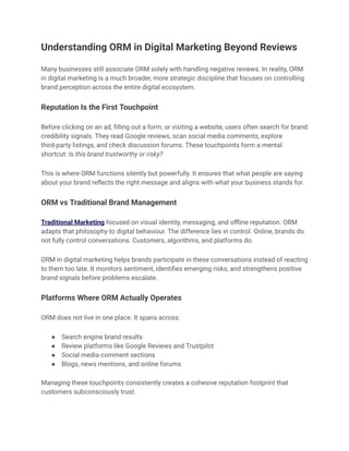 Importance of ORM in Digital Marketing & Business Growth | PDF