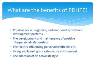 Importance of pdhpe | PPTX | Education