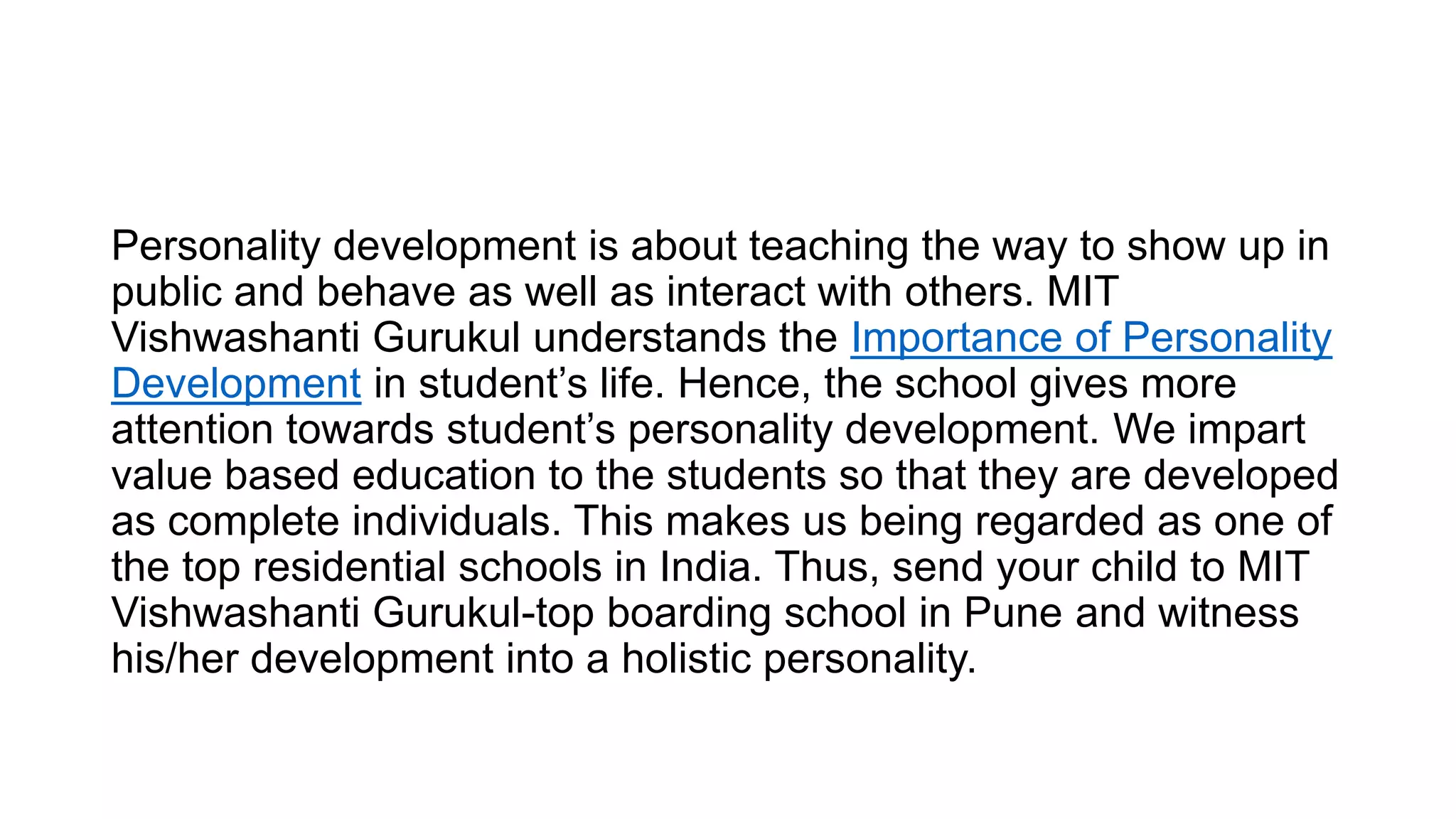 Importance of Personality Development – MIT Vishwashanti Gurukul | PPTX