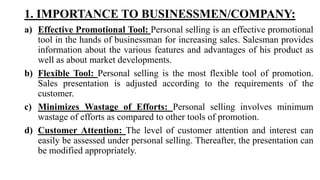 Importance of personal selling for B.com, M.com, BBA, MBA. | PPTX