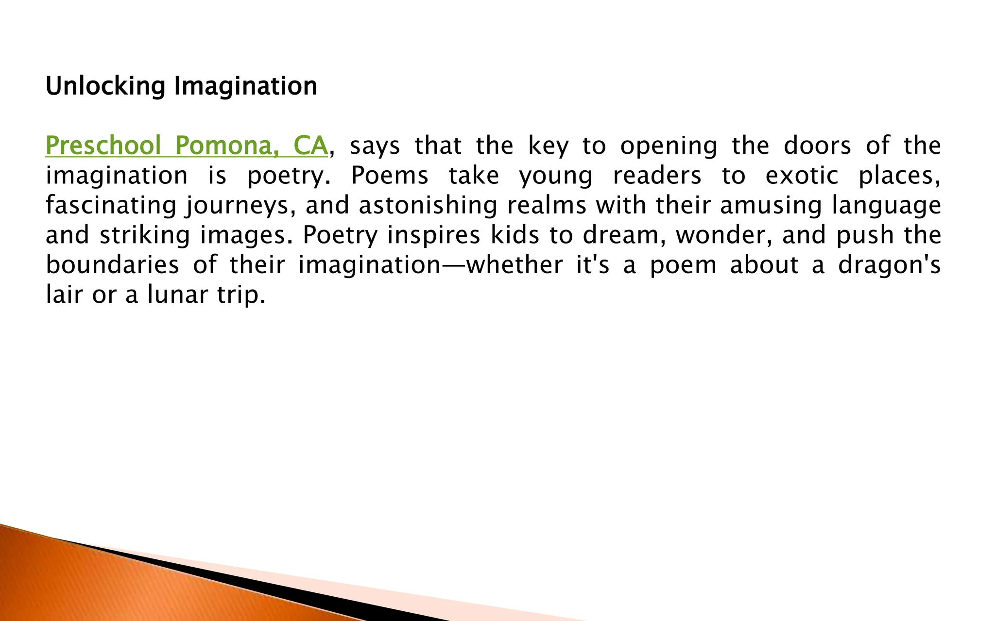 Importance of poems in kids' Life - Diamond Bar Montessori | PPTX