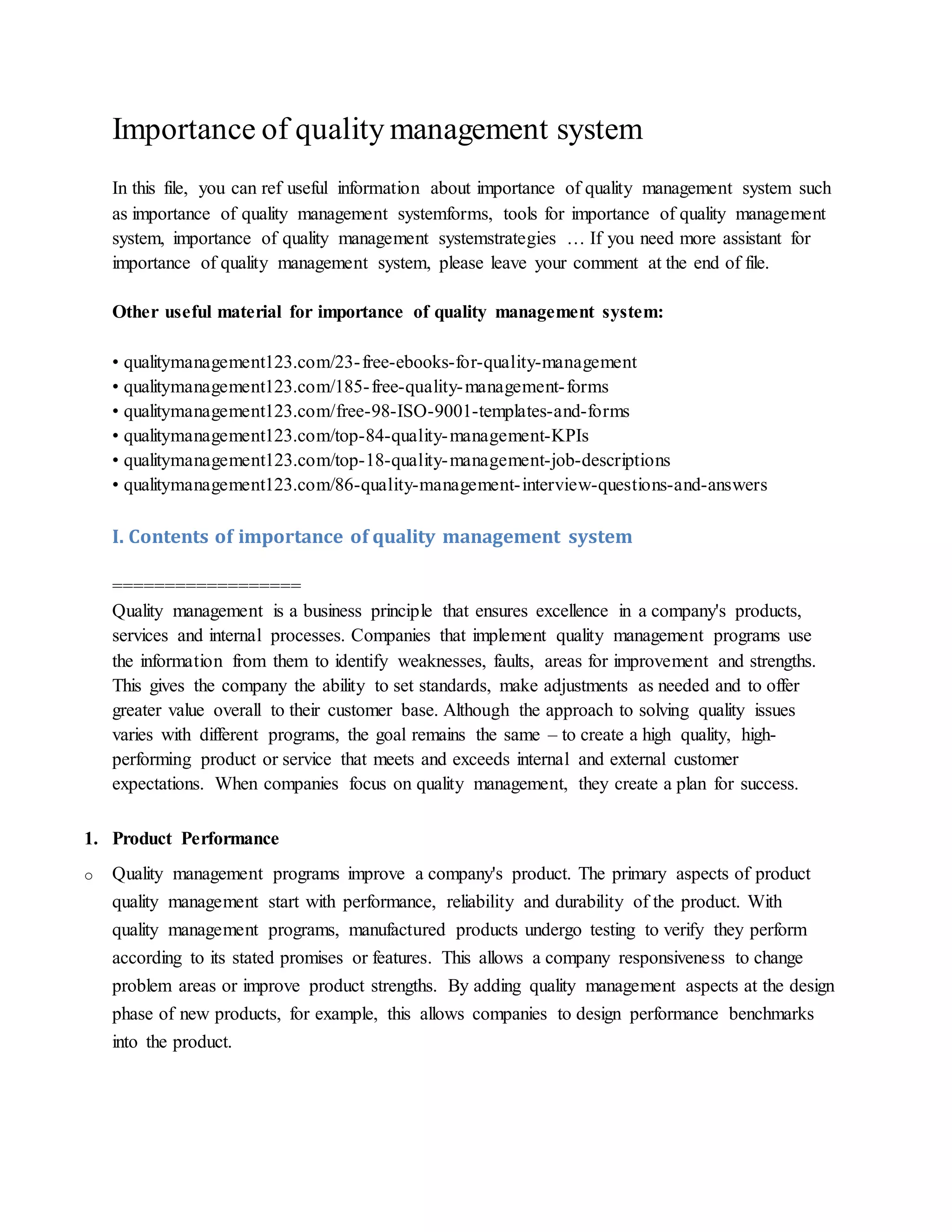 Importance of quality management system | PDF
