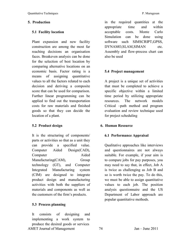 Importance of quantitative techniques in managerial decisions | PDF | Business Administration ...