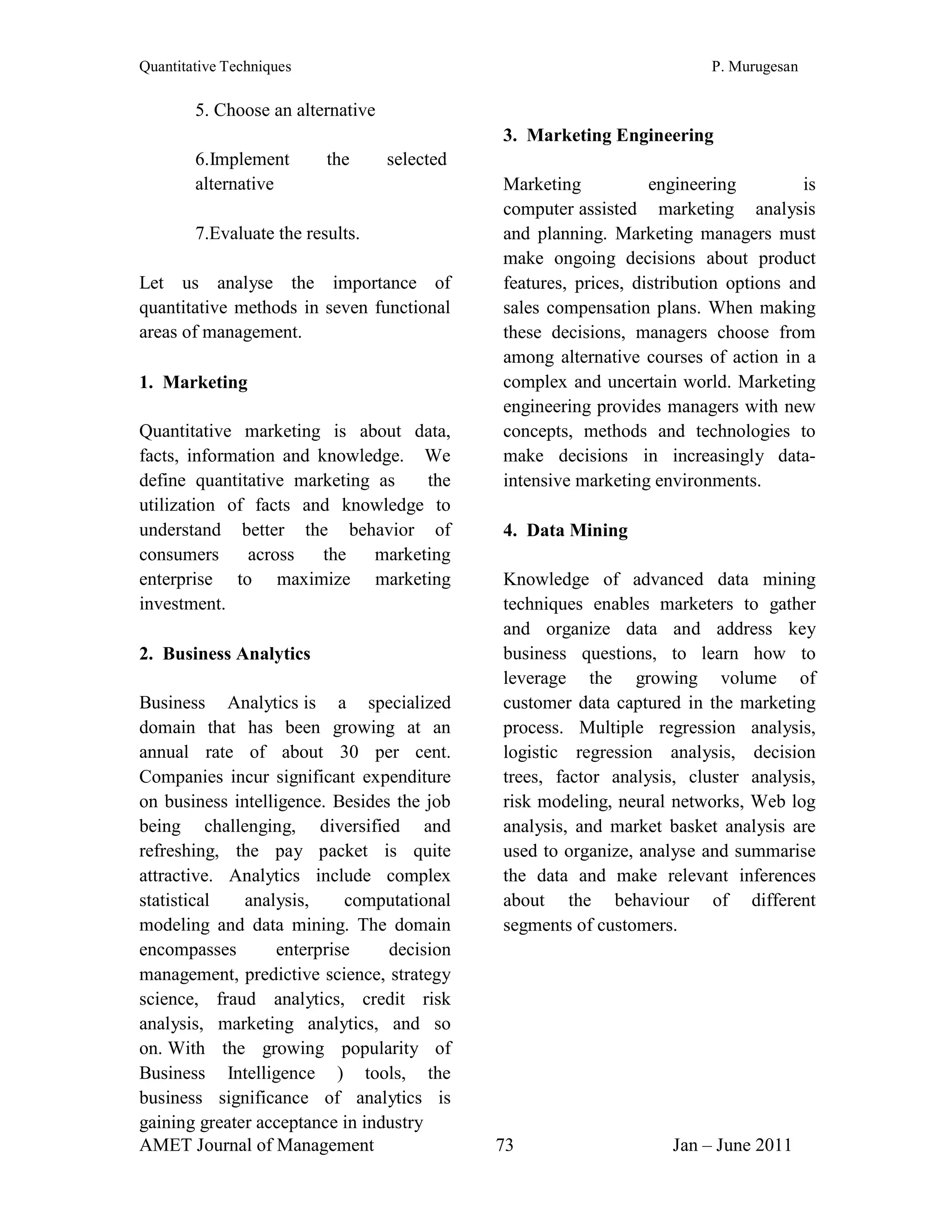 Importance of quantitative techniques in managerial decisions | PDF