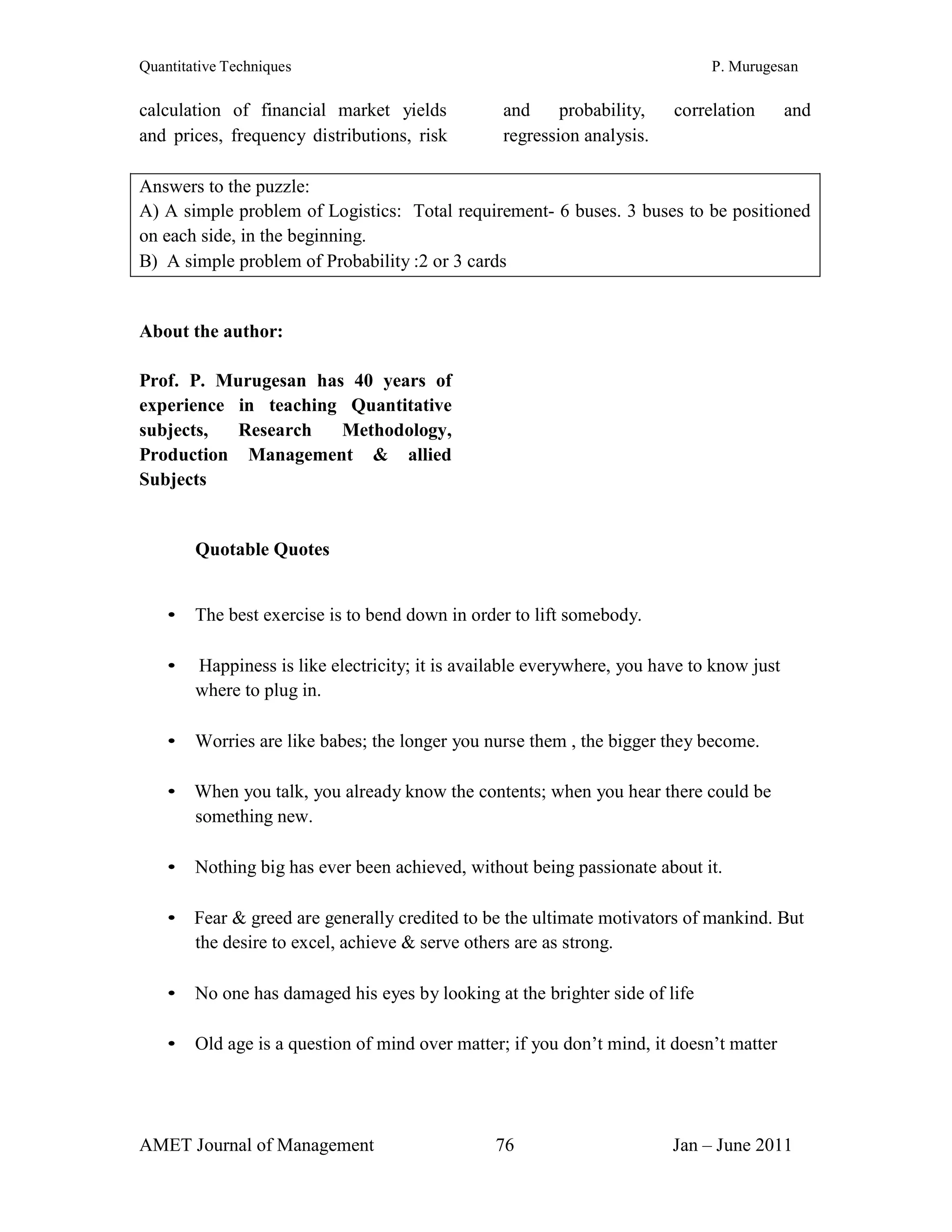 Importance of quantitative techniques in managerial decisions | PDF