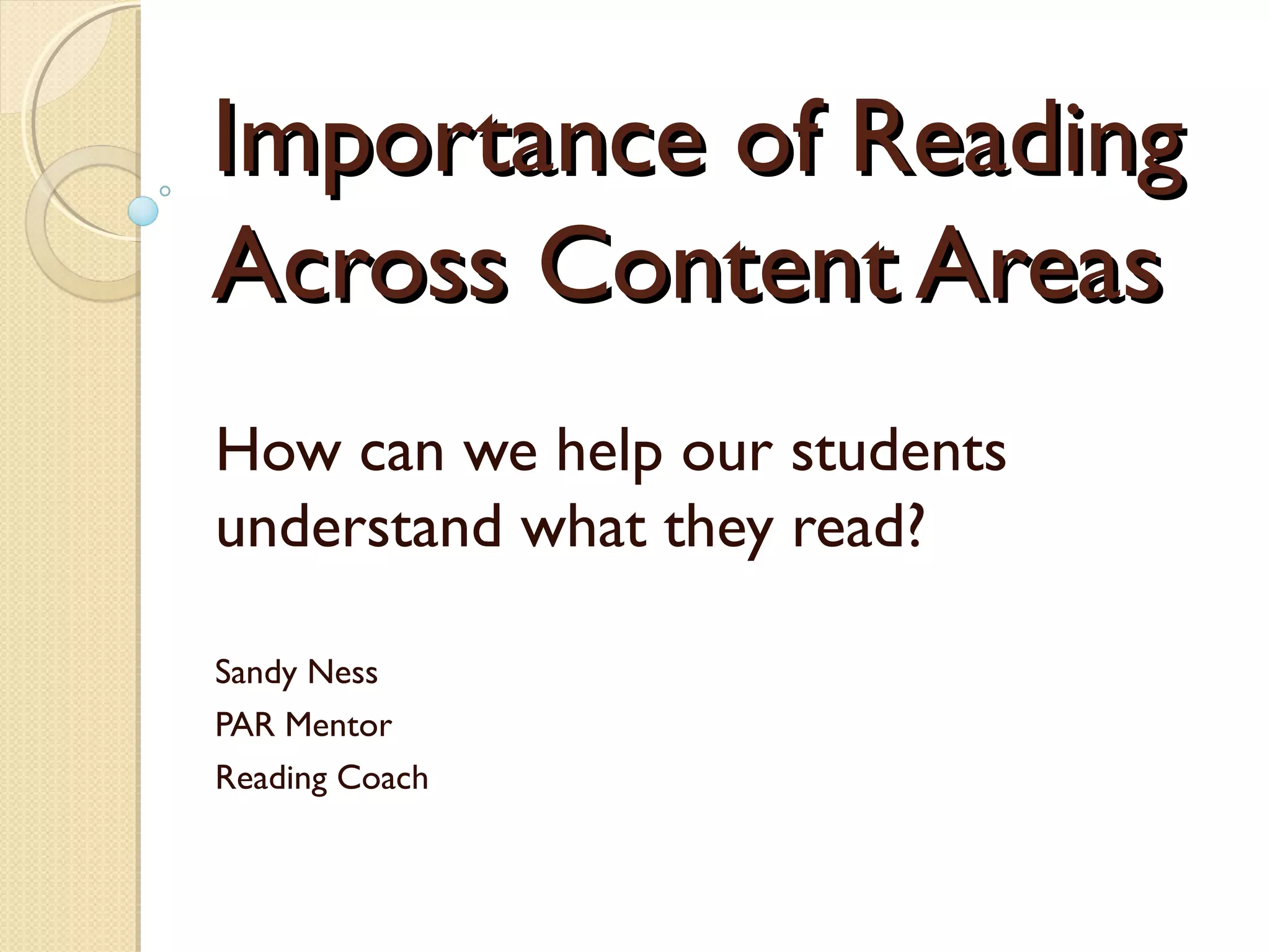 Importance of Reading Across Content Areas | PPT | Education