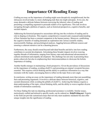 Importance Of Reading Essay | PDF