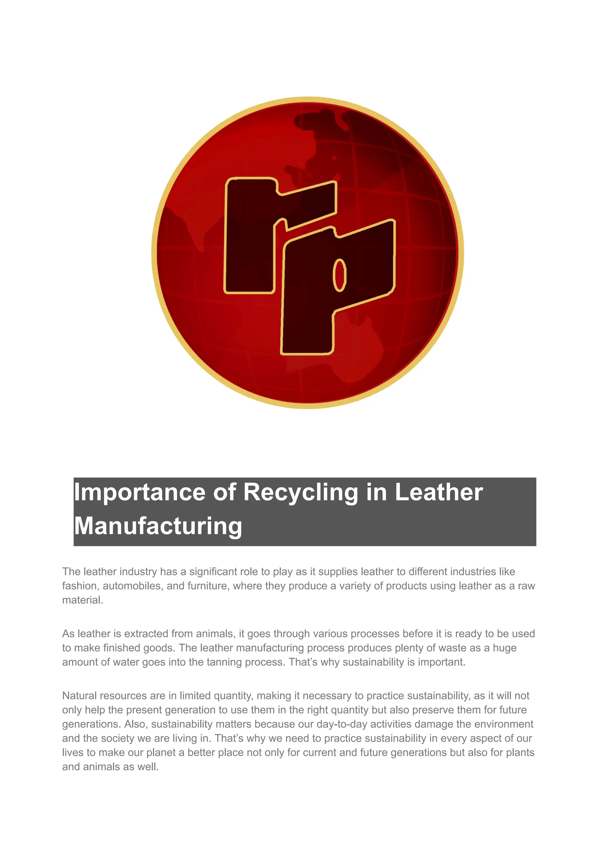 Importance of Recycling in Leather Manufacturing | PDF
