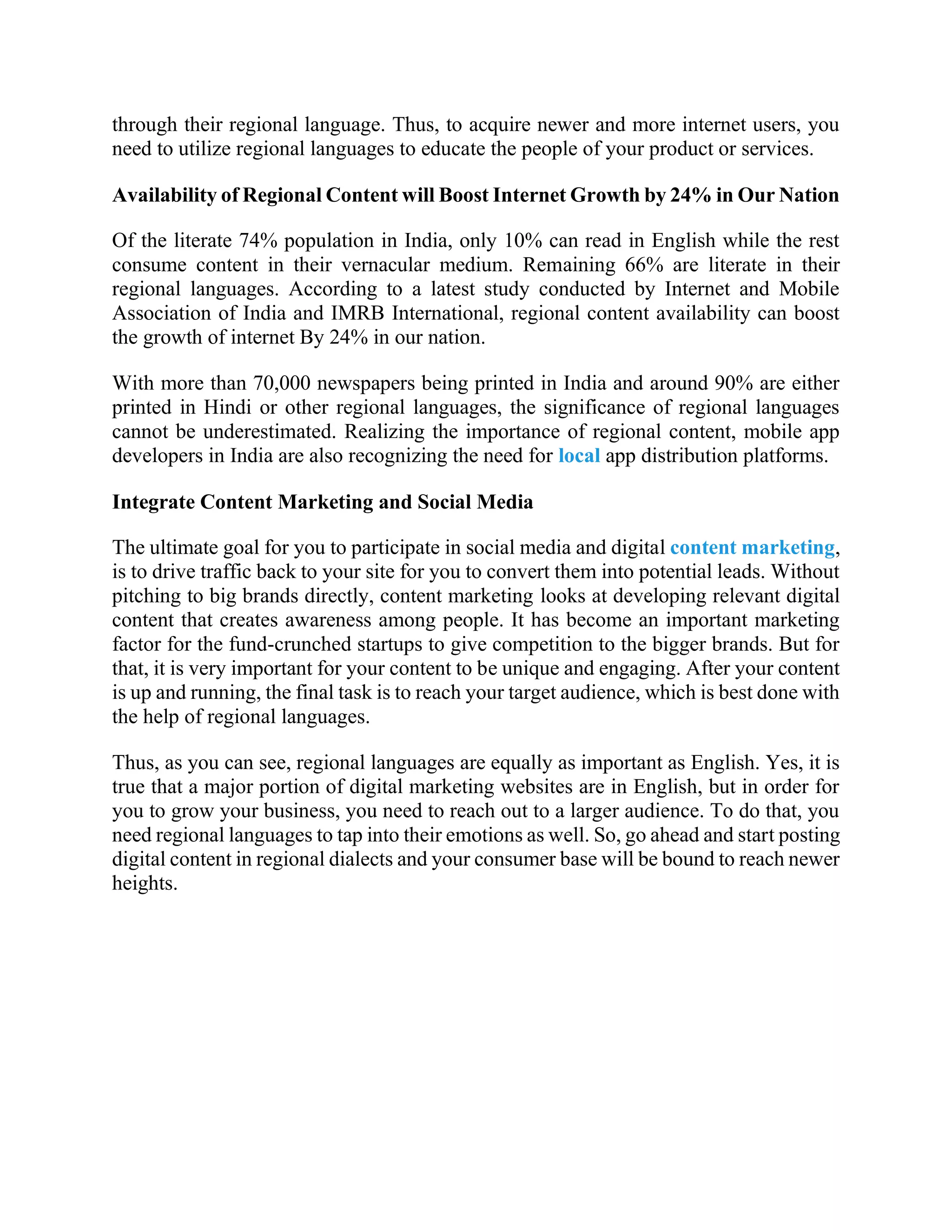 Importance of regional language in digital marketing | PDF