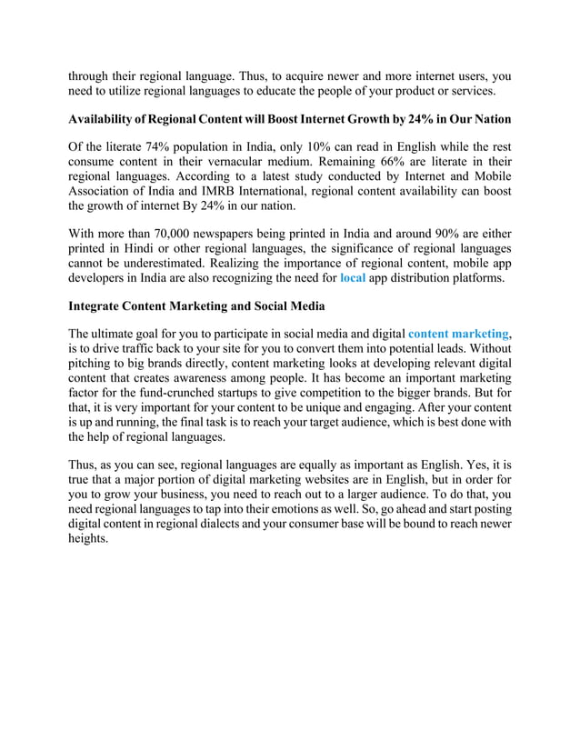 Importance of regional language in digital marketing | PDF