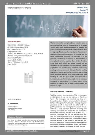 IMPORTANCE OF REMEDIAL TEACHING | PDF