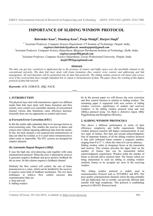 Importance of sliding window protocol | PDF | Computer Networking | Computing
