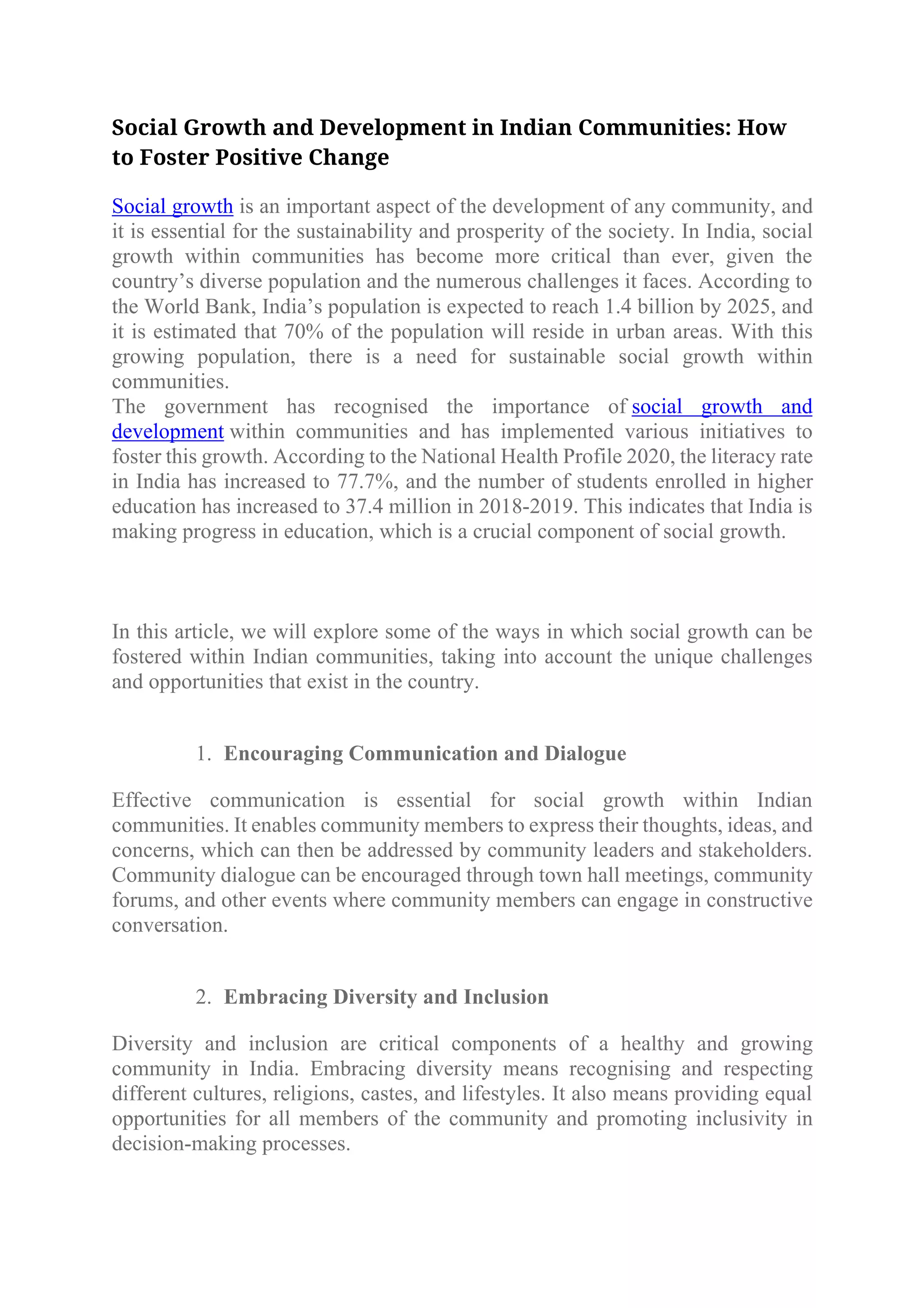 Importance of Social Growth and Development | PDF