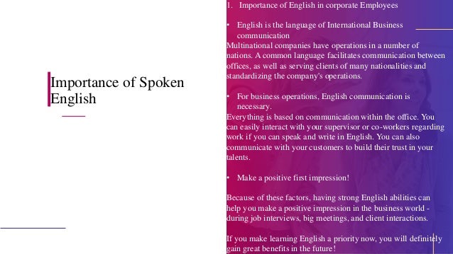 Importance of Spoken English in Today’s world. | PPTX